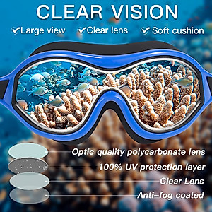 Keary 2 Pack Swimming Goggles Anti-fog Swim goggles for Adult Men Women Youth, UV Protection Waterproof Big Frame Clear Swim Goggles Pool Water Glasses Swim Mask, Underwater Goggles for Swimming