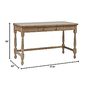 MARTHA STEWART Tabitha Solid Wood Writing Table with Metal Glides Drawer for Storage Living Room Furniture, Home Office Small Computer Desk, Turned Legs, 47.5" W x 23" D x 29" H, Natural