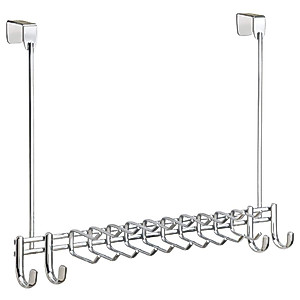 mDesign Over the Door Closet Organizer Rack for Ties, Belts - 24 Hooks, Chrome