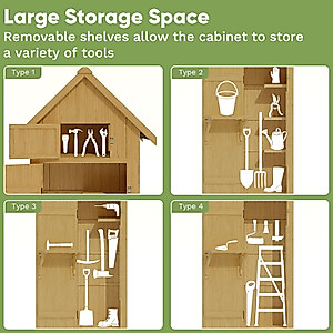 Patiowell Outdoor Storage Cabinet, Wooden Garden Shed with Waterproof Roof and Lockable Doors, Outside Vertical Tall Tool Shed for Graden Yard, Natural Wood