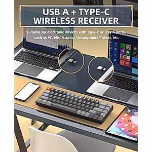 ZIYOU LANG RK68 60% Wireless Mechanical Keyboard,Bluetooth 5.0/2.4Ghz Dual Mode Receiver,Hot-Swappable Mini 68-Key,Retro Color Keycaps,Linear Red Switch,Ultra Power Saving for PC PS4 Xbox iPhone ipad