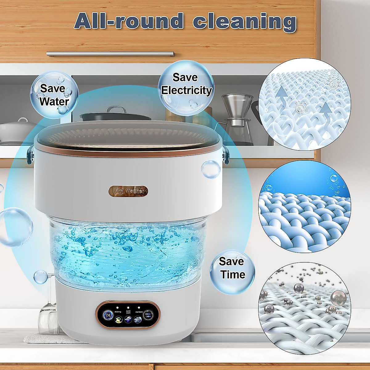Portable Washing Machine, 15L Mini Foldable Small Washer with Spin Dry 3 Modes Underwear Lavadora Deep Clean for Baby Clothes Socks, Apartment, RV, Camping, Travel Laundry
