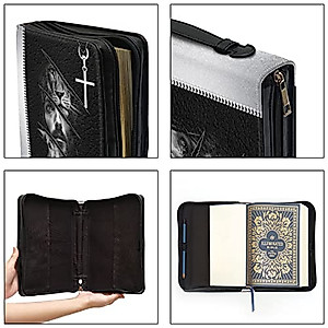 Jesuspirit Personalized Zippered Leather Bible Cover Xlarge Size - Lion & Lamb Customized Bible Case With Handle - I Can Do All Things Through Christ - Philippians 4:13 - Gift For Worship Members, BFF