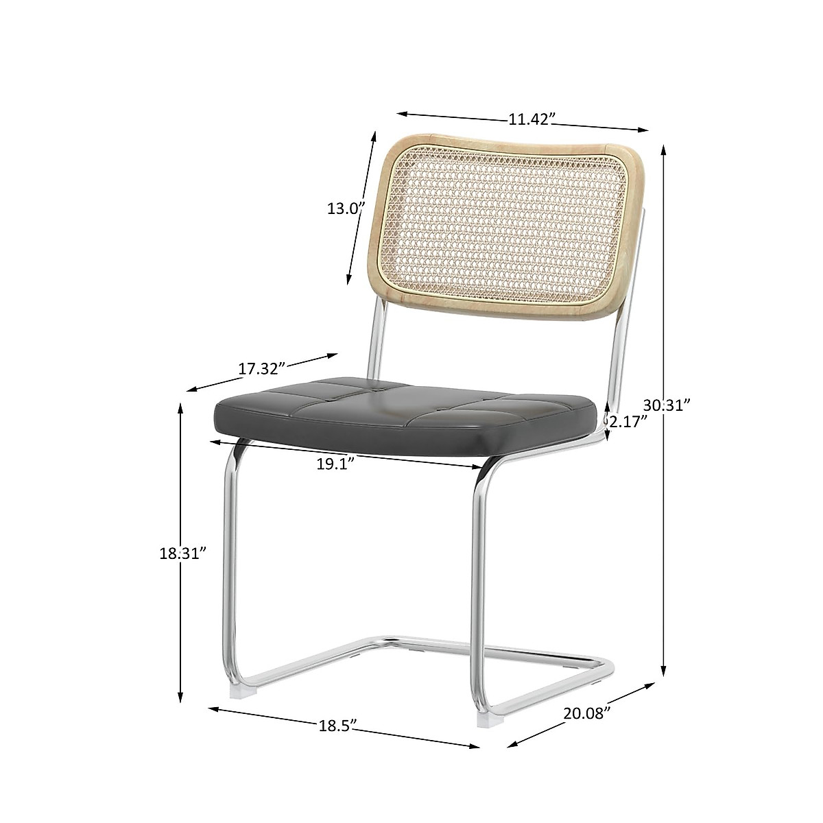 Dining Chairs Set of 2, Upholstered Dining Room Kitchen Side Chairs with Backrest and Metal Legs, Mid Century Modern Armless Farmhouse Rattan Dining Chairs for Living Room, Kitchen, Restaurant, Grey