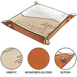 WALLDOR Foam Palm Tree Sand Summer Leather Valet Tray Organizer for Wallets Watches Keys Coins Cell Phones and Office Equipment,16x16cm