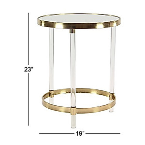 Deco 79 Acrylic Round Accent Table with Mirrored Top and Acrylic Legs, 19" x 19" x 23", Gold