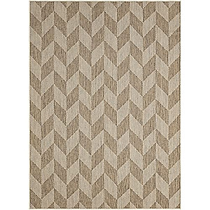 Nicole Miller New York Patio Country Calla Contemporary Herringbone Indoor/Outdoor Area Rug, Brown/Beige, 5'2"x7'2"