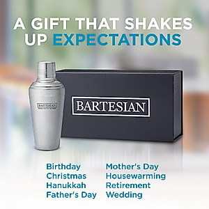 Bartesian Stainless Steel Cocktail Shaker - 16 Ounce Bartender Cocktails Shakers Bar Accessories for the Home - Bartending Mixology Barware Mixer Cup - Professional Mixed Drink Shaker Utensil Tool