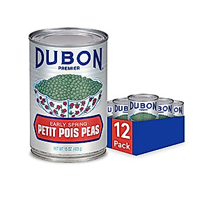 BUSH'S BEST 15 oz Canned Dubon Petit Pois Green Peas, Source of Plant Based Protein and Fiber, Vegetarian, Low Fat & Gluten Free, (Pack of 12)