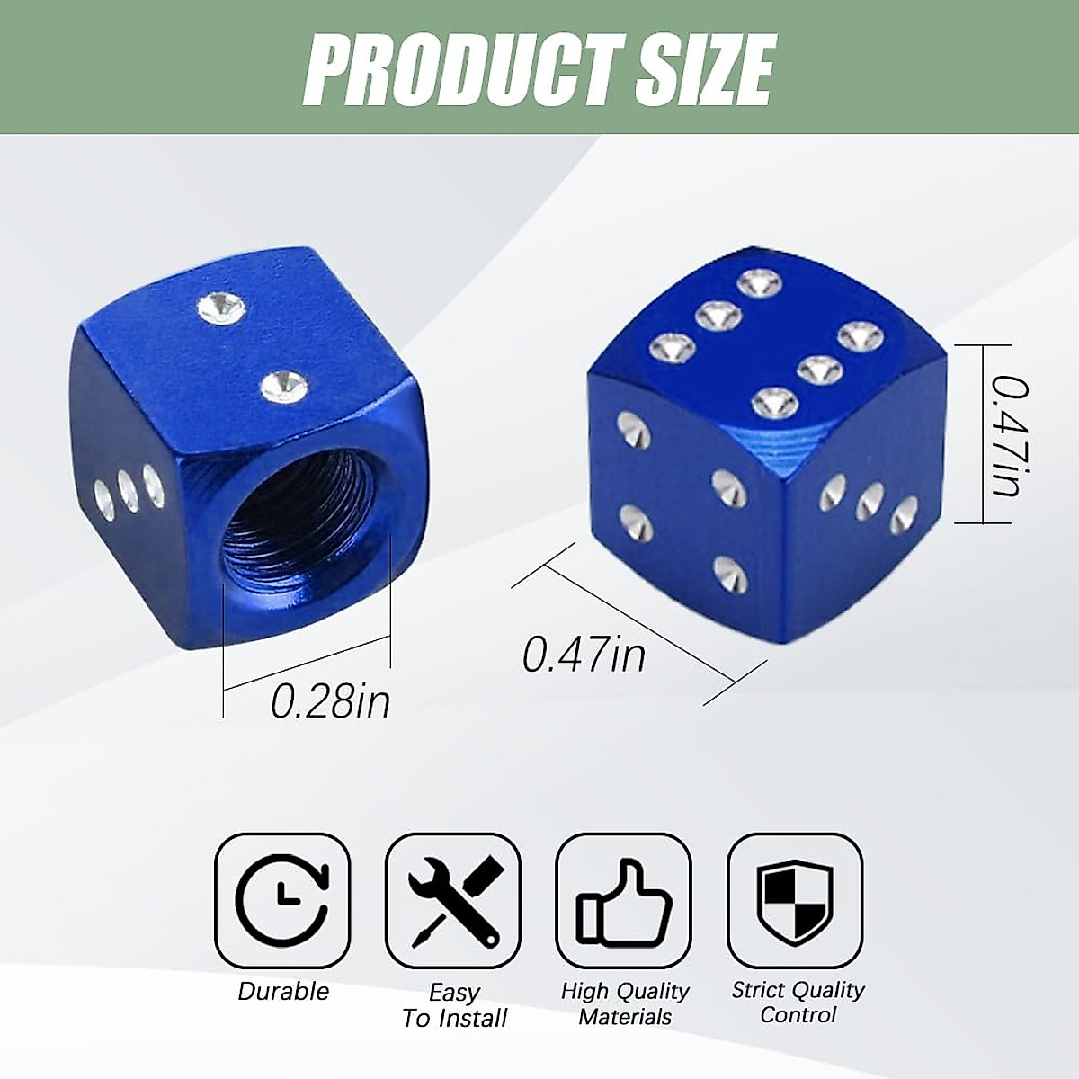 Car Tire Valve Stem Caps, Universal Dice Valve Stem Caps for Cars, SUVs, Bike, Trucks and Motorcycles, Tire Caps 5 Pack (Blue)