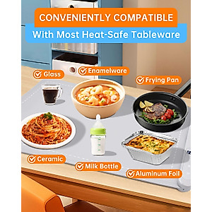 Electric Warming Tray, Food Warming Mat - Graphene Full Surface Heating Silicone Heating Tray, 6 Temperature Settings, Auto Shut-Off, Rollable & Portable Food Warmer for Buffets Party, Everyday Use