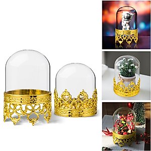 12 Pack Cake Plate Stand with Dome Cover (Gold), Mini Cloche Display, Display Cakes, Figurines (12 Gold)