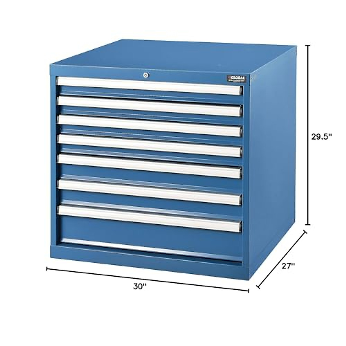 Global Industrial 7 Drawers Modular Drawer Cabinet w/Lock, 30x27x29-1/2"H, Blue