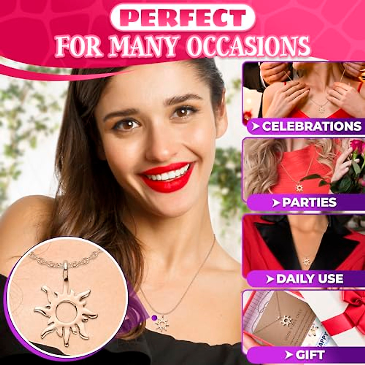 Sun Necklace With Gift Cards for Women - Golden Sun Pendant Necklace for Women Dainty Necklace Choker Necklace Friendship Gifts for Women - Cute Necklaces for Teen Girls Charm Necklace Gold Necklace