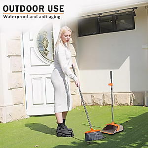Upgraded Broom and Dustpan Set, Upright Broom and Dustpan Combo with 51" Long Handle, Dustpan Teeth with self-Cleaning Function, Indoor and Outdoor Sweeping, Perfect for Home Office (Gray & Orange)