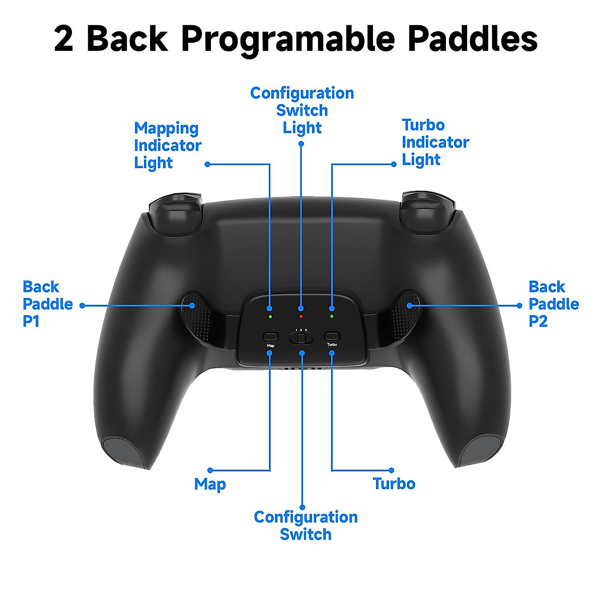 CHARM FOCUS Programmable Back Paddles for PS5 Controller, RISE2 Remap Kit for PS5 Controller BDM-010 & BDM-020 & BDM-030, Upgrade 2 Back Buttons Support Mapping, Auto Turbo, Combo Function