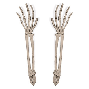 Beistle 2 Piece 17.5" Spooky Theme Plastic Skeleton Hand Yard Stakes Scary Halloween Lawn Decorations, Celebrating With You Since 1900, White/Gray