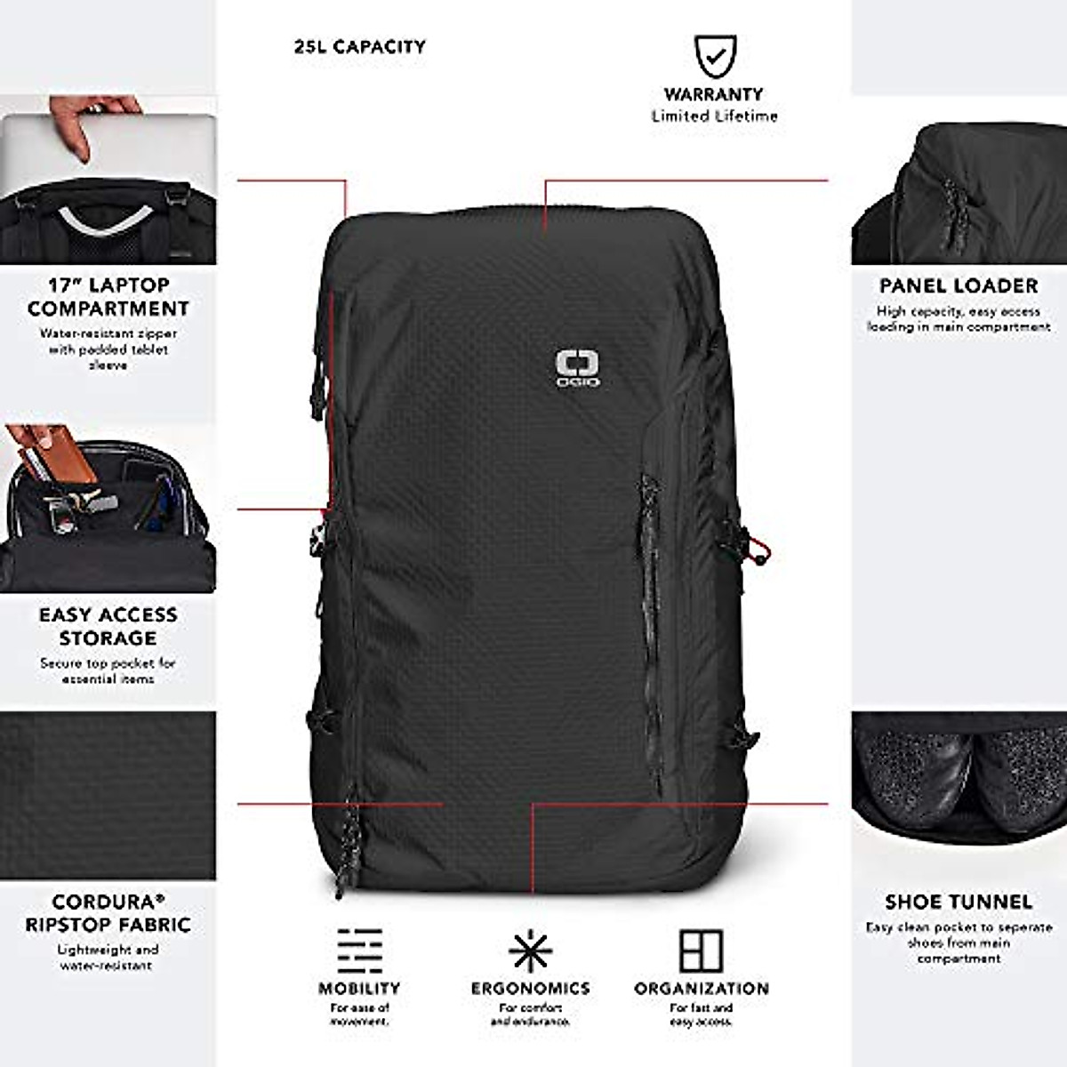 OGIO FUSE Lightweight Backpack (25 Liter, Black, Zip Top)