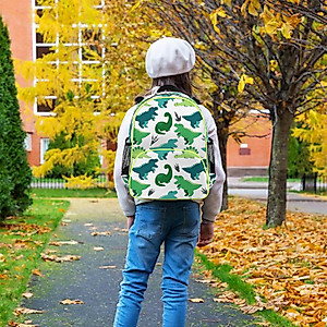 Dinosaur Backpack, Green Dinosaur Footprint Toddler Backpack for Boys 14.2 In, Waterproof Casual Daypack Preschool Backpack Kindergarten School Mini Bookbag with Chest Strap, Durable for Kids Student