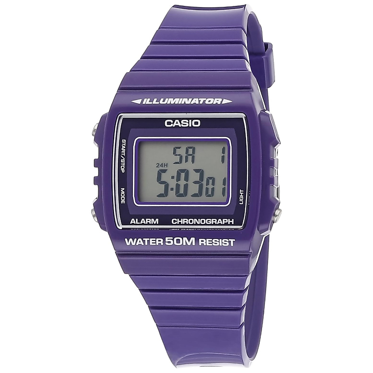 Casio W-215H-6 Men's Digital Quartz Watch with Resin Strap, Purple/Grey, Bracelet