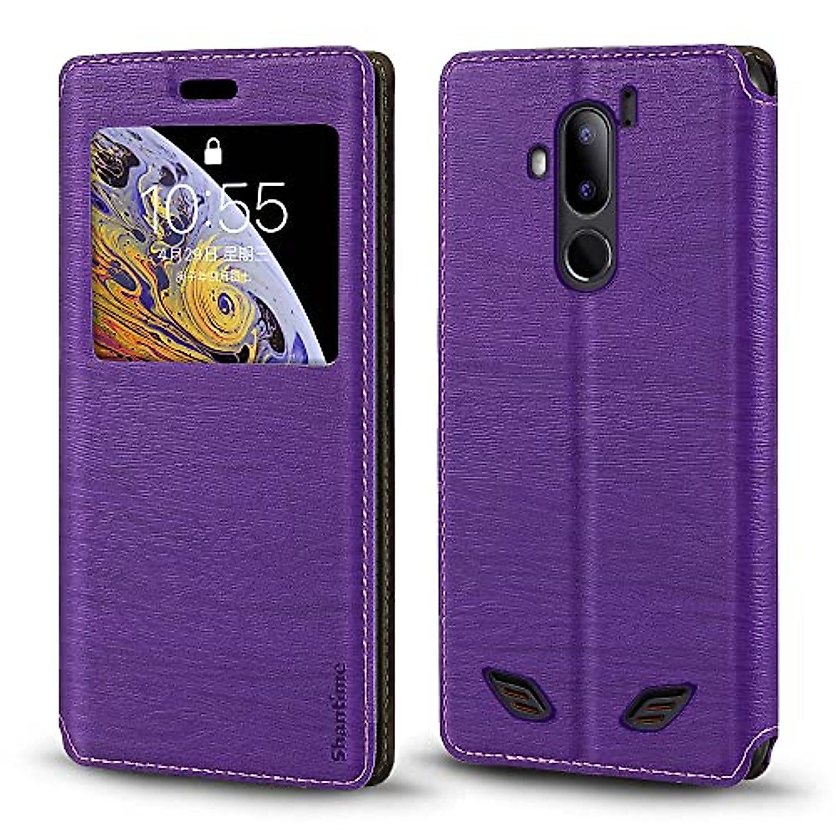 Shantime for Gigaset GX290 Pro Case, Wood Grain Leather Case with Card Holder and Window, Magnetic Flip Cover for Gigaset GX290 Pro (6.1”) Purple