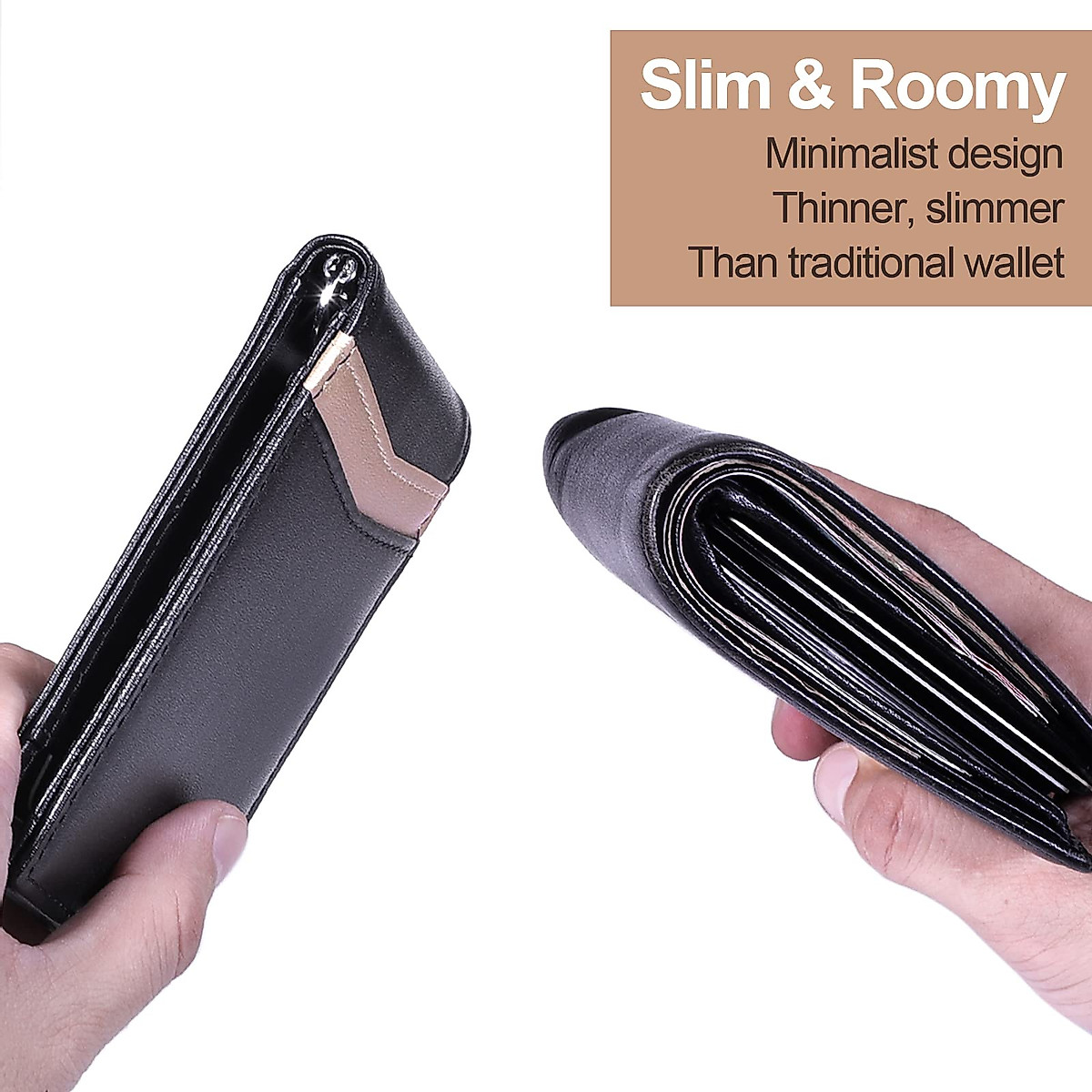 WINWANG Slim Wallet for Men with Money Clip Genuine Leather Minimalist Bifold RFID Blocking Front Pocket Wallet Present for Dad, Boyfriend, Husband.