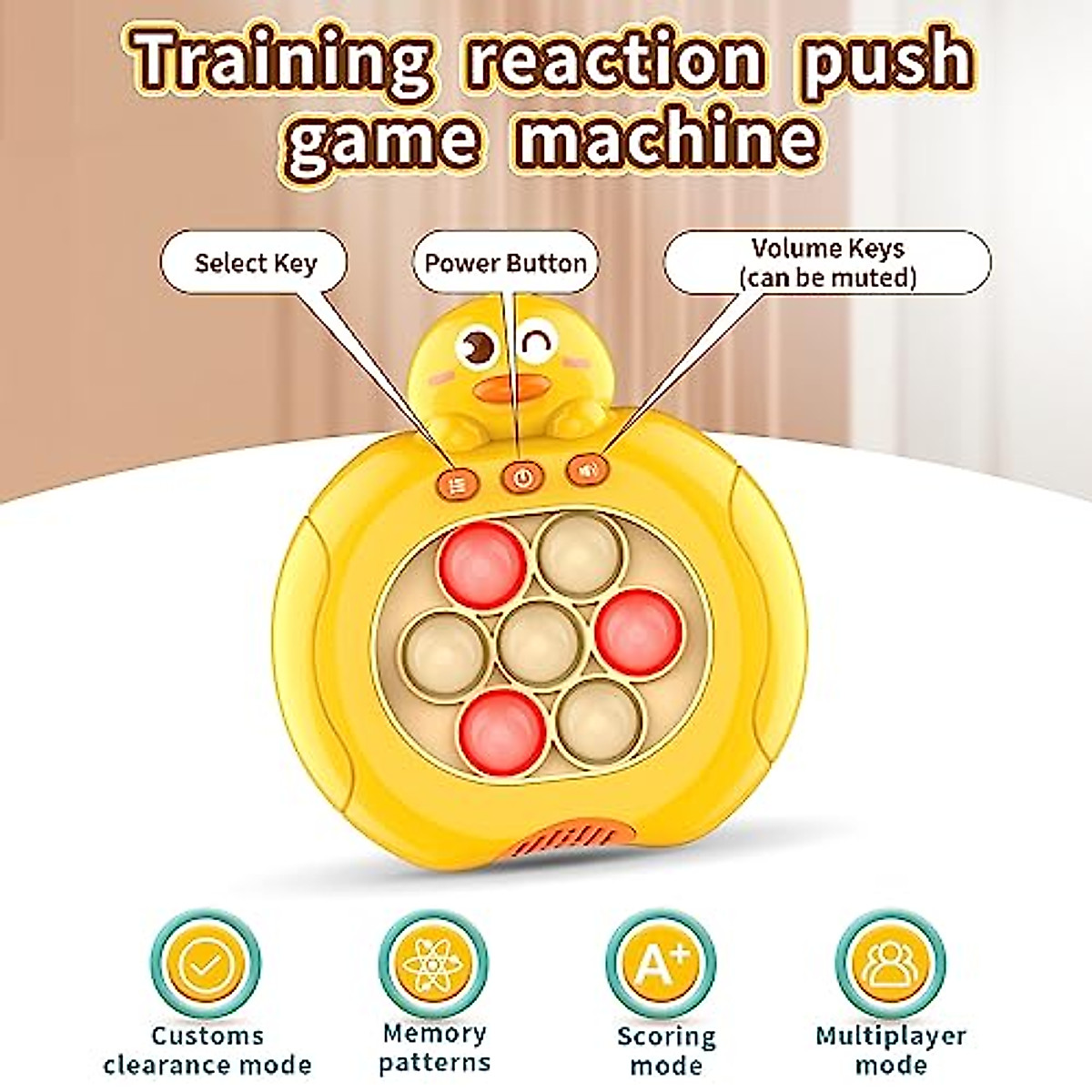 Quick Push Game Console , Electronic Fidget Light-up Sensory Games Travel Handheld Game Bubble Birthday Gifts for Age 5 6 7 8 9 10-12 Year Old Girl Boys (Yellow Duck)