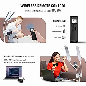 NEEWER Esthetician Light with Phone Holder & Travel Bag Kit, Support 2.4G/PC/MAC Control & Separate Control of 2 LED Light Heads, CRI98+ Bi Color Stepless Dimmable Tattoo Lighting Lash Lamp, BH40B