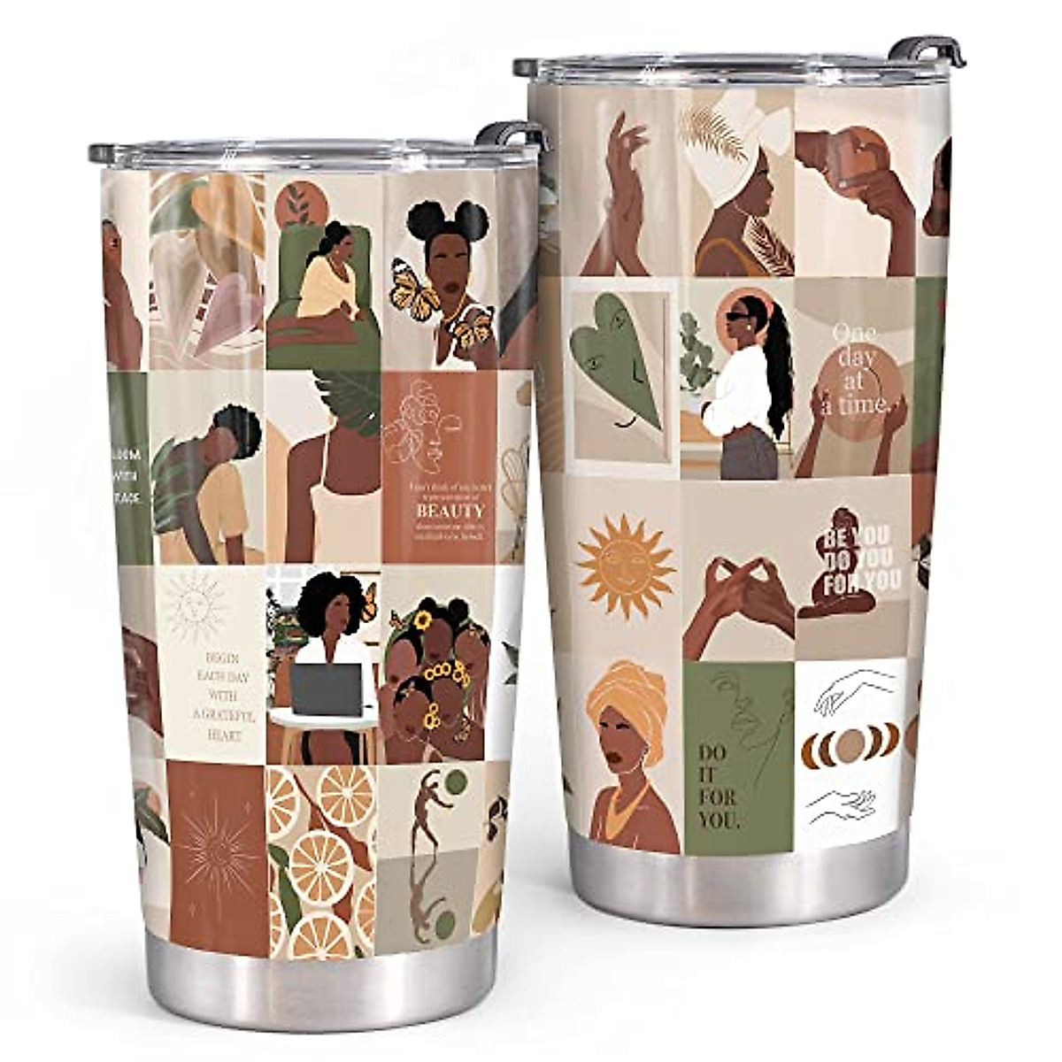 20oz Black Women Tumbler With Lid African American Gifts For Black Women - Self Care For Black Women Positive Affirmations For Black Women Black Girl Magic Stainless Steel Insulated Travel Coffee Cups