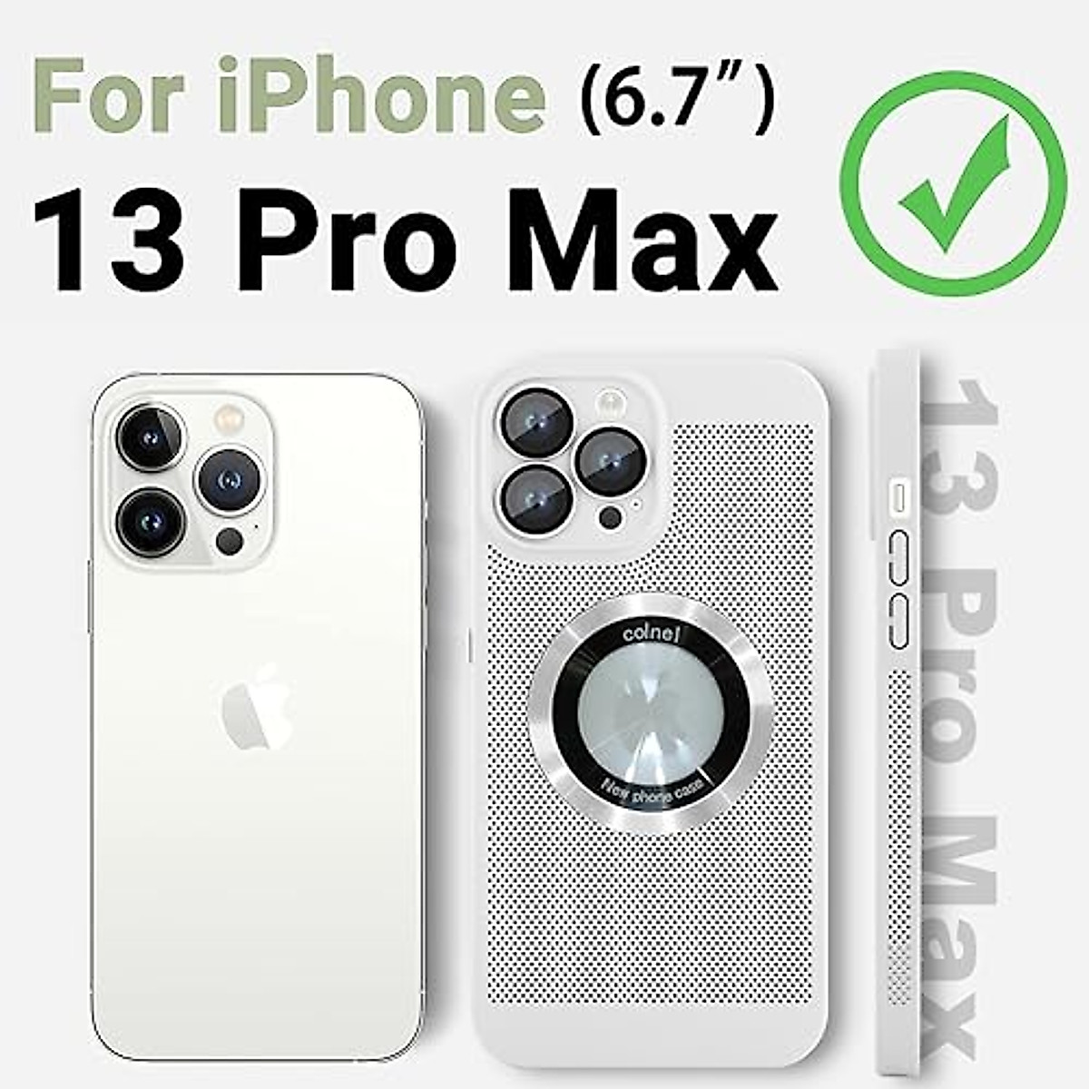 Mophinda Cooling Breathable Phone case，Logo View Magnetic Anti Fingerprint Contain Anti Scratch Film for Lens Men Boys Women Girls for iPhone 13 Pro Max 6.7’’（White）