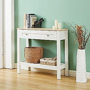 SunsGrove Console Table with Drawer, Hallway Foyer Table with Storage Shelves, Narrow Sofa Table for Entryway, Living Room, White