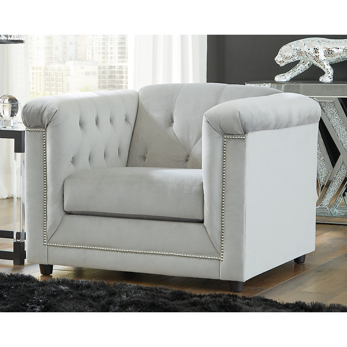 Signature Design by Ashley Josanna Classic Tufted Upholstered Chair, Gray
