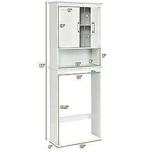 Giantex Over The Toilet Bathroom Space Saver Free Standing Toilet Rack with Adjustable Inner Shelf, Open Shelf and Double Doors 3-Shelf Bathroom Organizer, White