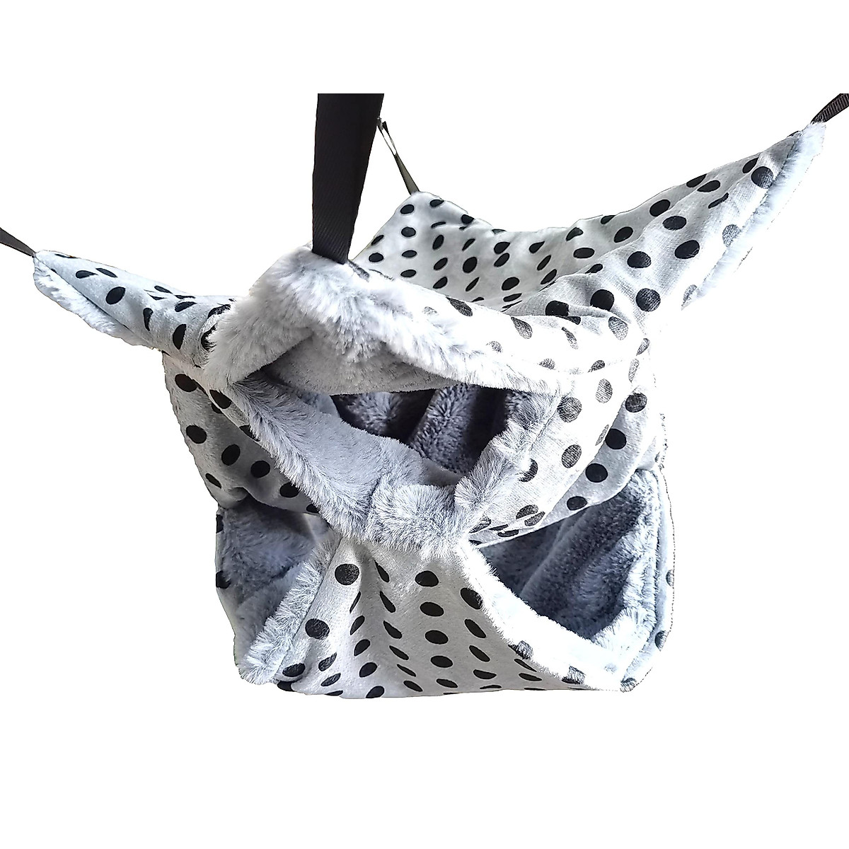 WOWOWMEOW Small Animals Plush Hammock Rat Ferret Triple Bunkbed Hammocks Cage Hanging Warm Hideout for Sugar Glider Squirrel (Small, Dots-Grey)