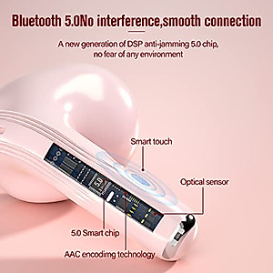 GOALSEN J-Series J03 Exquisite Bluetooth Headphones –Dual Bluetooth Wireless Earbuds Pressure-Touch Control, Bass Boost Stereo Sound, Built-in Mic and Sweat Resistant for Gym Running Workout-Pink