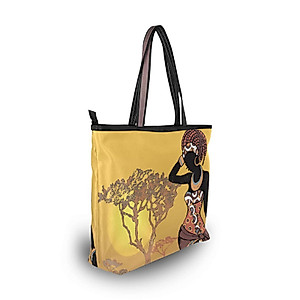 Eyanle Tote Bag For Women Shoulder Bag for School Handbags for Beach Work Travel Large Tote Bag with Zipper African American Woman