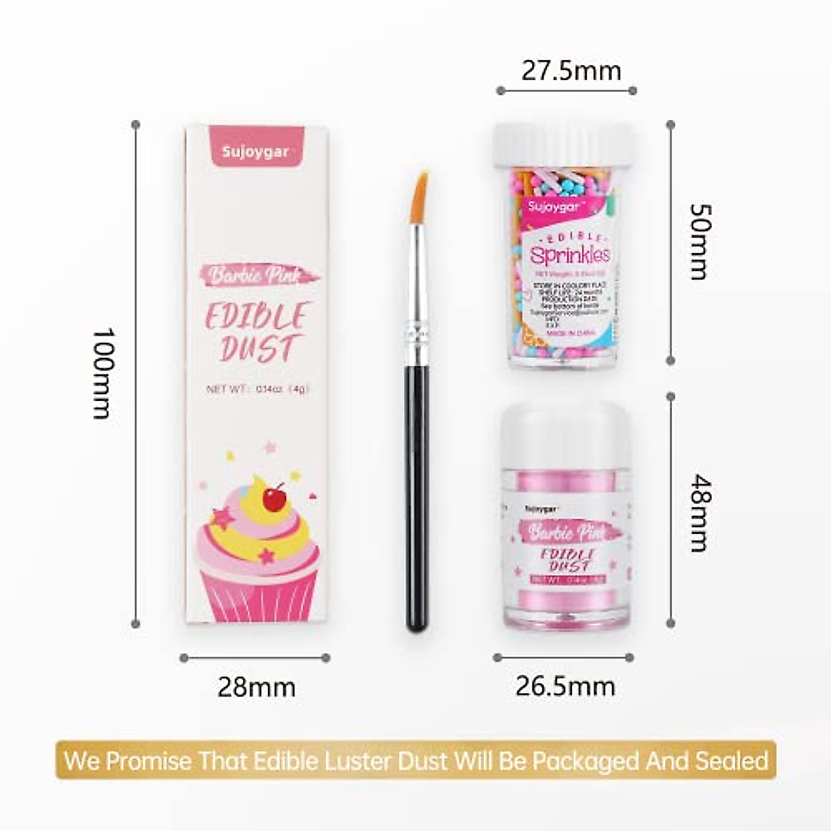 Shimmer Pink Edible Glitter For Drinks, 4g Food Grade, Sujoygar, Luster Dust for Cake Decorating, Cocktail, Baking, Chocolate, Strawberrie