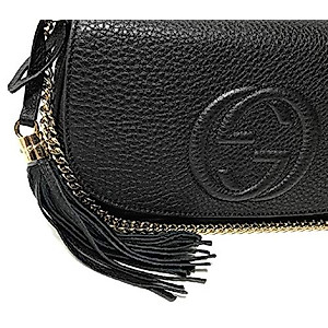 Gucci Soho Leather Flap Shoulder Bag Black Gold Tassel New Authentic