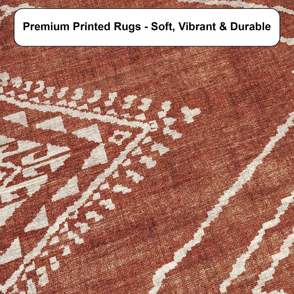 ReaLife Machine Washable Area Rug Runner - Living Room Bedroom Bathroom Kitchen Entryway Office - Padded Low Pile Stain Resistant Premium - Moroccan Diamond Tribal - Jax - Orange 3' x 5'