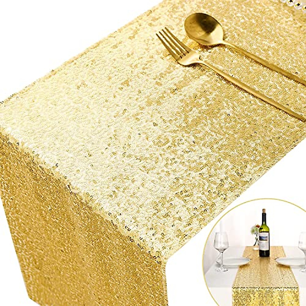 OQSC Gold Table Runners - Sequin Table Runner Glitter Table Runner for Birthday Party Supplies, 10 Pcs, Gold