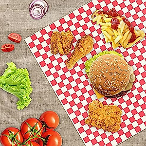 COIDEA 50 Sheets Deli Paper 12" x 12" Food Basket Liners, Pre Cut Deli Sandwich Wrappers, Grease Proof Red Checkered Food Baskets Paper for Wrapping Bread, Party, Picnic, Festival or BBQ