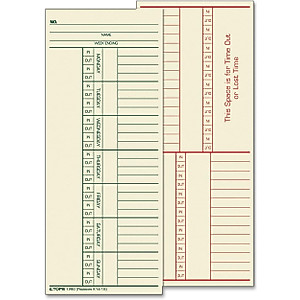 TOPS Time Cards, Weekly, 2-Sided, Named Days, 3-3/8" x 8-1/4", Manila, Green/Red Print, 500-Count (1260)