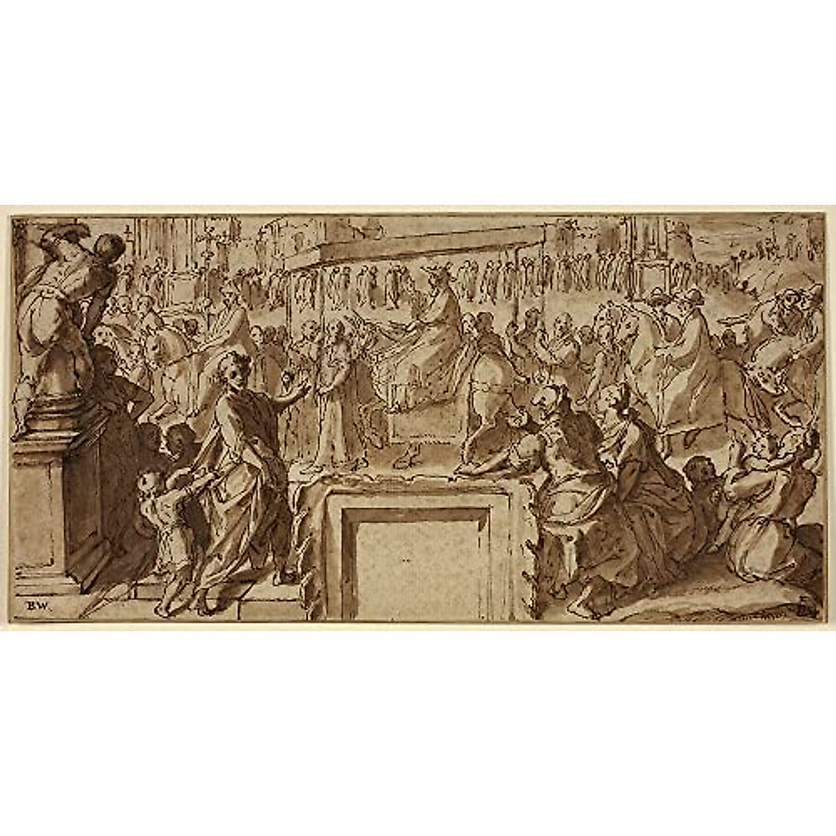 ArtDirect Cesare Nebbia 18x11 Gold Ornate Frame and Double Matted Museum Art Print Titled - Saint Charles Borromeo Entering the Town of Pavia (C. 1604)