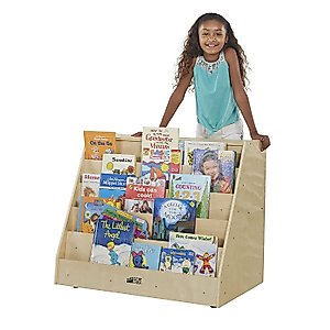 ECR4Kids Double-Sided Mobile Book Display with Storage, Classroom Bookshelf, Natural