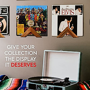 Tapeera Wooden Triangle Vinyl Record Stand Wall Mount - No Drill Wooden Vinyl Record Holder Accessories - Vinyl Record Display LP Floating Shelf - Album Frame For Vinyl Record No Screw (2 Stands)