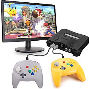 MODESLAB 2 Pack Wired N64 Controller, Gamepad Joystick Replacment Original 64 Controllers Compatible for N64 Console Upgrade [ 3D Analog Stick ] - Yellow