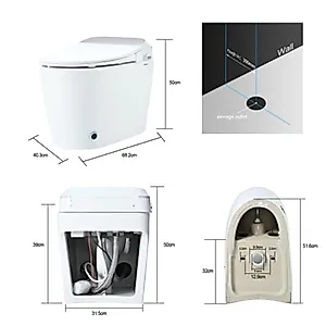 Heated Seat Smart Toilet, Modern Elongated Toilet with Warm Water, Dual Auto Flush,Foot Sensor Operation,Heated Bidet Seat, Automatic Flush Tank Less Toilet without Bidet (A)