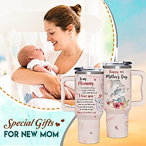 TAMUNBEE First Mothers Day Gifts For New Mom, Daughter From Baby, Sister, Son - 1st Mothers Day Gifts From Husband - First Time Mother Presents - Elephant 40oz Tumbler With Handle for Woman
