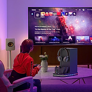 KEPLUG Dual Cooling Fan and Cooling Stand for Xbox Series X/S Console/Controller,Xbox Dual Controller Charger Station with RGB LED Light & 3 USB Ports,Xbox Series x Accessories with 2 Headphone Hooks