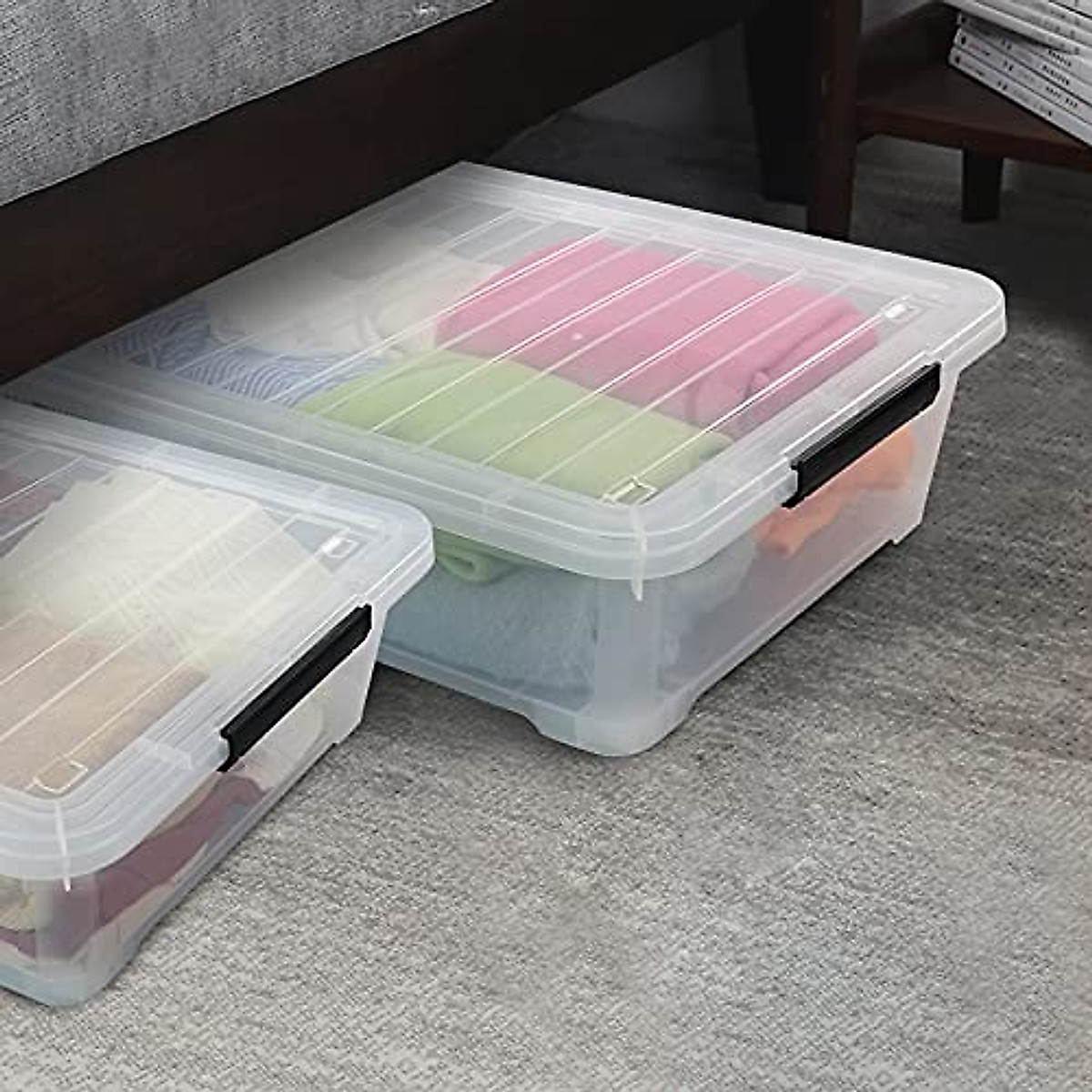 Yarebest 3-pack Large Underbed Storage Box, Shallow Clear Storage Bins with Lids and Wheels, 40 Quart
